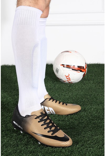 Walked 401 Km Krampon Çim Erkek Futbol Spor Ayakkabı Altın - Siyah