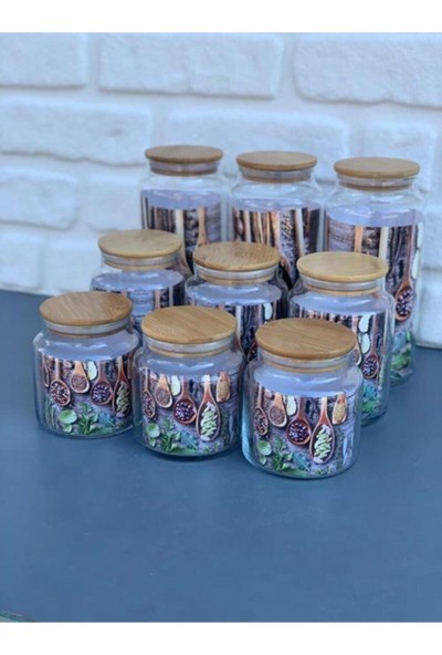 Seramikci Bambu Kapaklı 9’lu Cam Kavanoz Seti
