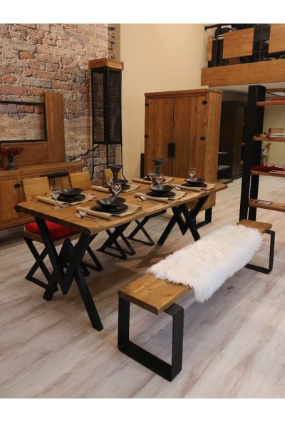 Ntconcept Masif Ahşap Mutfak Masa Takımı (Sandalyeli-Banklı)