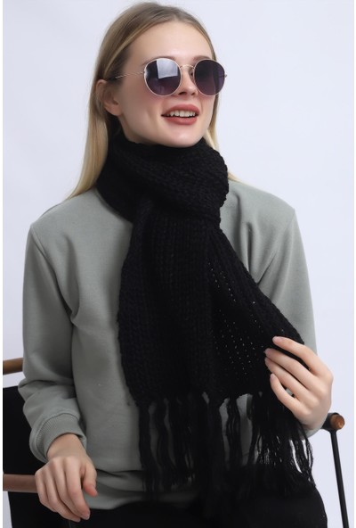 Deafox Siyah Püsküllü Selanik Atkı