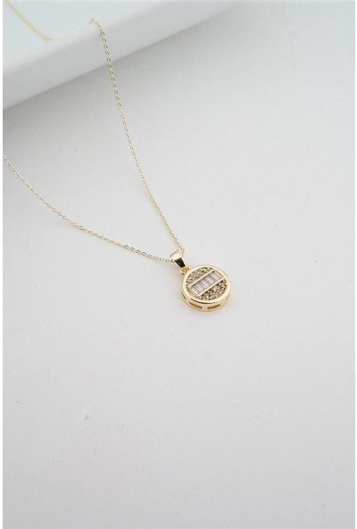 By Zeyna Aksesuar Kadın Yuvarlak Baget Taşlı Zirkon Kolye