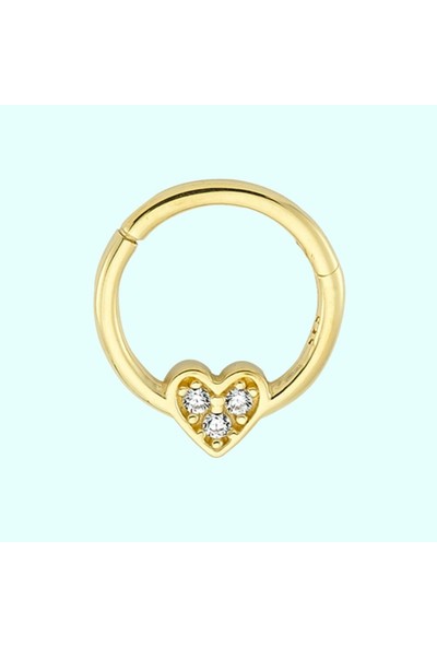 SembolGold Altın Halka Piercing Üç Taş Kalp 14 Ayar SembolGold Altın Halka Piercing Üç Taş Kalp 14 Ayar