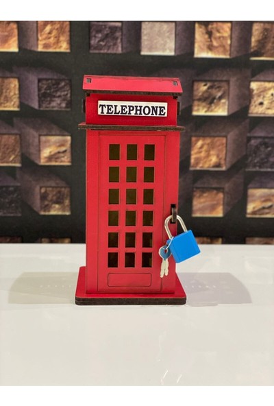 Ahşap Telefon Kulübesi Tasarımlı Trend Model Dekoratif Kumbara Ahşap Telefon Kulübesi Tasarımlı Trend Model Dekoratif Kumbara