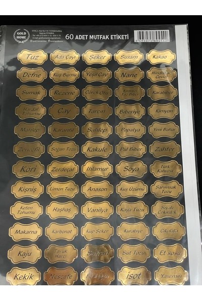 Yzhome Gold 60 Adet Baharat Bakliyat Kuruyemiş Baharatlık Kavanoz Sticker Etiketi Yzhome Gold 60 Adet Baharat Bakliyat Kuruyemiş Baharatlık Kavanoz Sticker Etiketi