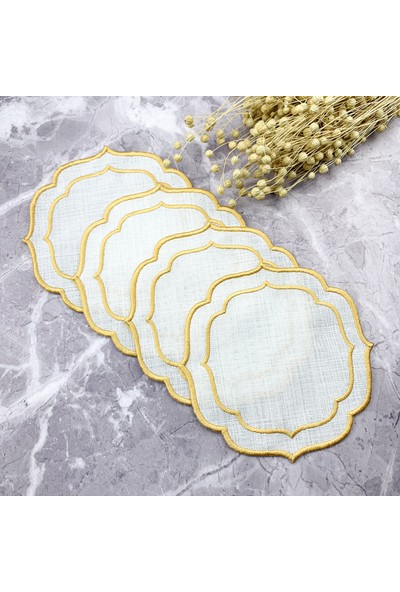Weare2 Gold Altın Renkli Çift Sargı Nakışlı 4'lü Kokteyl Peçetesi