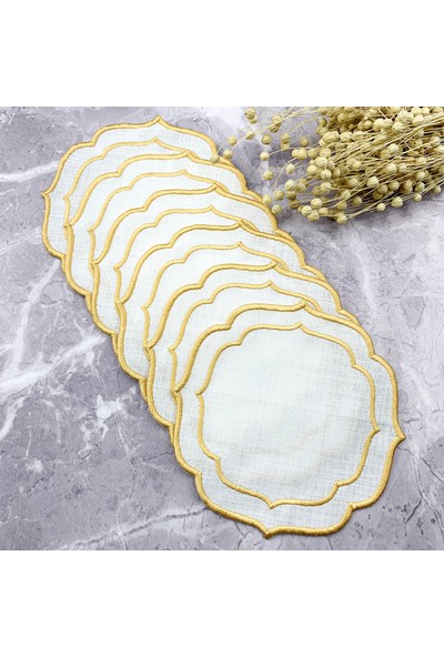 Weare2 Gold Altın Renkli Çift Sargı Nakışlı 6'lı Kokteyl Peçetesi