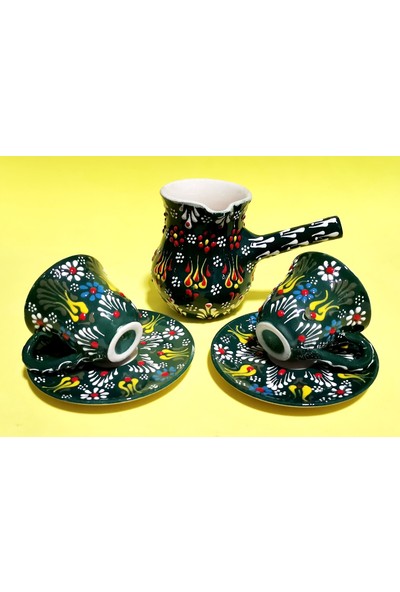 Çini Cezveli 2li Kahve Fincanı Seti Çini Motifli Çini Cezveli 2li Kahve Fincanı Seti Çini Motifli