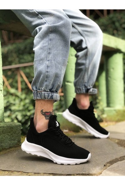 Bkmc Triko Yüksek Taban Tarz Sneakers Siyah Beyaz Erkek Spor Ayakkabısı BA0333