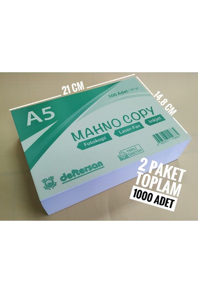 A5 Fotokopi Kağıdı 80 gr 2X500= 1000 Adet