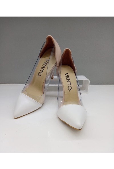 Şeffaf Beyaz-Bej Stiletto