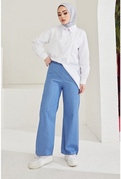 Miostil Bel Lastikli Bol Pantolon-Mavi