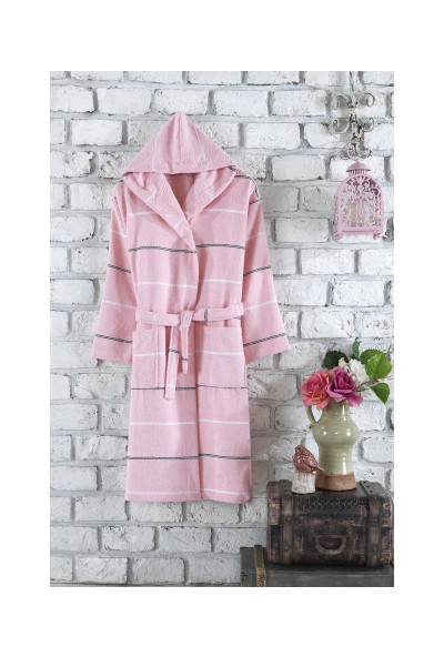 ESMEN Pudra Pembe Çizgili Kapşonlu