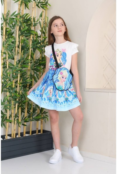 Harika Kids Kız Çocuk Elsa Desen Çantalı Elbise
