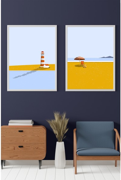 Posterist 2'li Çerçeveli Yaz Sahili Duvar Tablosu Posterist 2'li Çerçeveli Yaz Sahili Duvar Tablosu