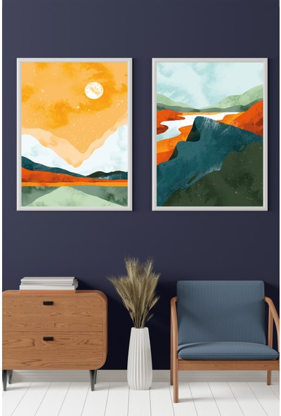 Posterist 2'li Çerçeveli Minimal Manzara Duvar Tablosu Posterist 2'li Çerçeveli Minimal Manzara Duvar Tablosu