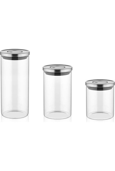 The Mia Borosilikat Cam Kavanoz -3 Lü Erzak Kavanozu 3 Boy