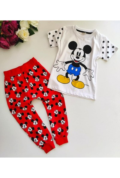Kids Wear Mickey Mouse Desenli Erkek Çocuk Alt Üst Takım 2 Renk