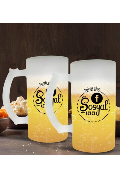 Kişiye Özel Sosyal Içici Tasarımlı 2’li Buzlu Cam Bira Bardağı 50CL-3 Kişiye Özel Sosyal Içici Tasarımlı 2’li Buzlu Cam Bira Bardağı 50CL-3