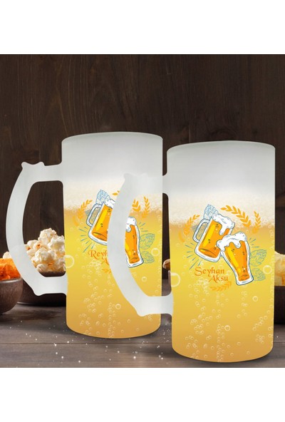 Kişiye Özel Isimli 2’li Buzlu Cam Bira Bardağı 50CL-112 Kişiye Özel Isimli 2’li Buzlu Cam Bira Bardağı 50CL-112