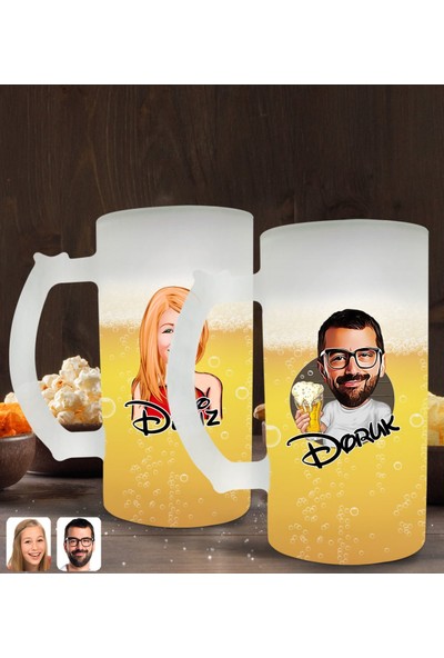Kişiye Özel Erkek ve Kadın Karikatürlü 2’li Buzlu Cam Bira Bardağı 50CL-3 Kişiye Özel Erkek ve Kadın Karikatürlü 2’li Buzlu Cam Bira Bardağı 50CL-3