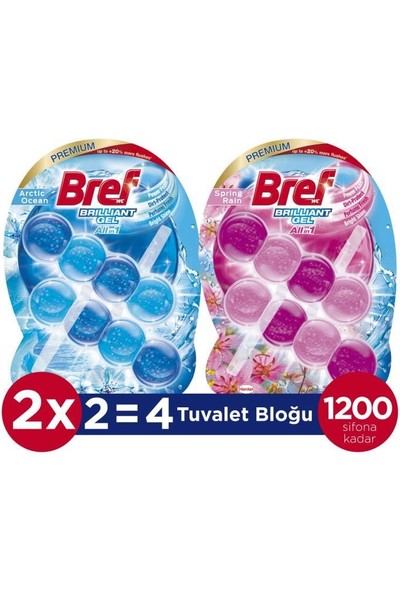 Bref Wc Brilliant Gel Duopack Klozet Bloğu 1 Çiçek + 1 Okyanus, 2 x 2'li Paket Bref Wc Brilliant Gel Duopack Klozet Bloğu 1 Çiçek + 1 Okyanus, 2 x 2'li Paket