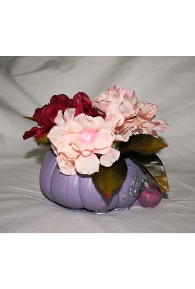 İndigo El Yapımı Yavrulu Kabak Saksıda Yapay Ortanca Aranjmanı