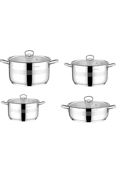 Amboss Saphire Çelik Tencere Seti Takımı 8 Prç.cam Kapaklı