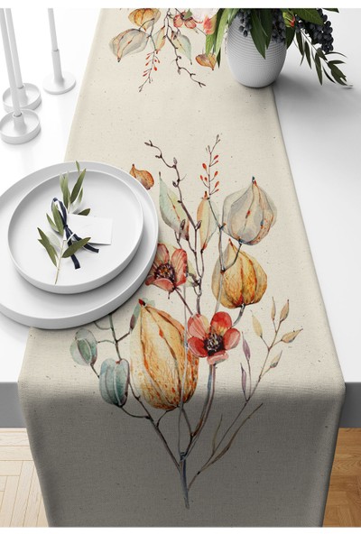 Kate Louise Botanik Çiçek Bohem Temalı 140X40 cm Dijital Baskılı Runner