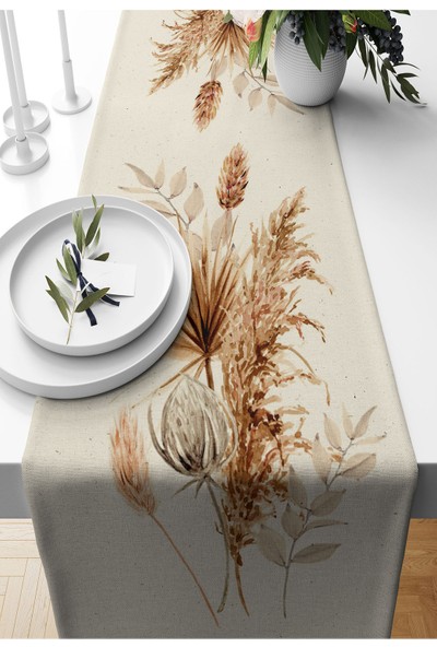 Kate Louise Botanik Çiçek Bohem Temalı 140X40 cm Dijital Baskılı Runner