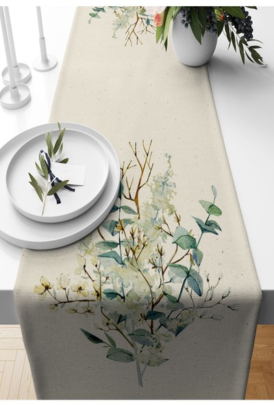 Kate Louise Botanik Çiçek Bohem Temalı 140X40 cm Dijital Baskılı Runner