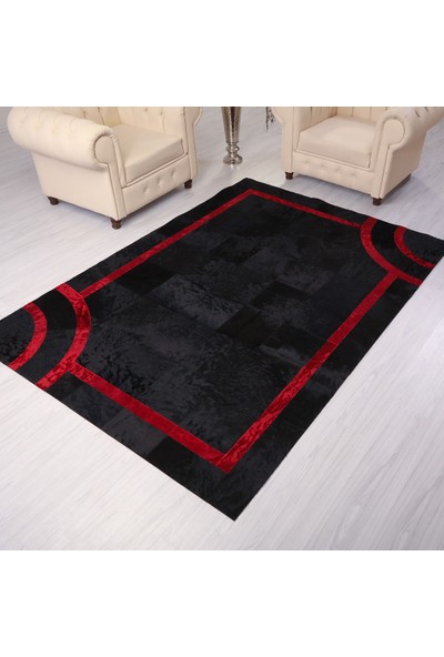 Kırmızı Desenli Siyah Astragan Deri Halı 0006 Kırmızı Desenli Siyah Astragan Deri Halı 0006