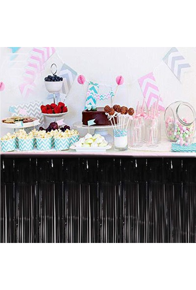 River World Püsküllü Siyah Renk Masa Eteği 70X300 cm