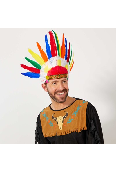 River World Rengarenk Gerçek Tüylü Lastik Aparatlı Kızılderili Başlığı