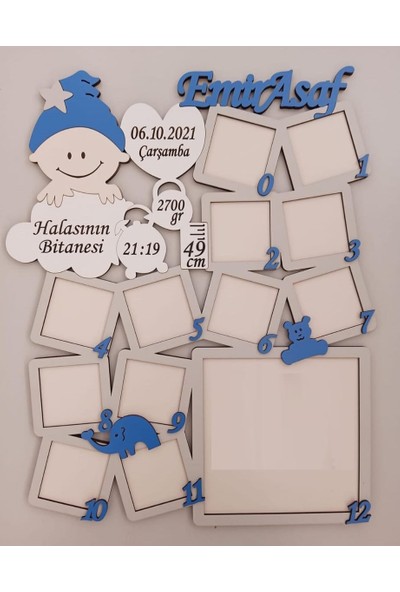 Mavi Şapkalı Bebek Figürlü 12 Resimli Doğum Günü Panosu Mavi Şapkalı Bebek Figürlü 12 Resimli Doğum Günü Panosu