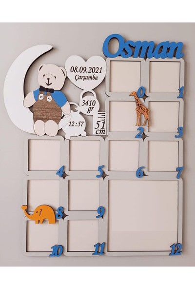 Ayıcık Figürlü 12 Resimli Doğum Günü Panosu Ayıcık Figürlü 12 Resimli Doğum Günü Panosu