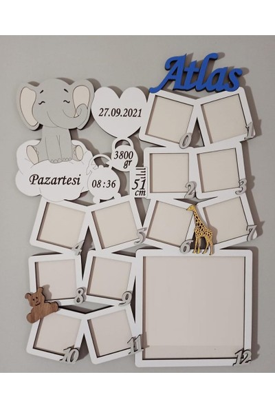 Fil Figürlü 12 Resimli Doğum Günü Panosu Fil Figürlü 12 Resimli Doğum Günü Panosu