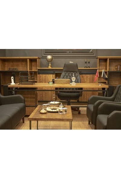 Deryawood Masif Ahşap Çalışma Odası Takımı Full Set-230 cm masa +keson +sehpa + konsol takım Deryawood Masif Ahşap Çalışma Odası Takımı Full Set-230 cm masa +keson +sehpa + konsol takım