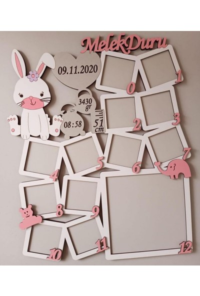 Tavşan Figürlü 12 Resimli Doğum Günü Panosu Tavşan Figürlü 12 Resimli Doğum Günü Panosu