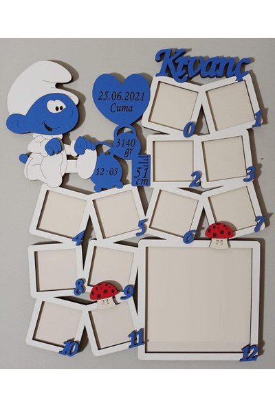 Şirinler Figürlü 12 Resimli Doğum Günü Panosu Şirinler Figürlü 12 Resimli Doğum Günü Panosu