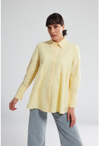 Klasik Yaka Sarı Pileli Gömlek