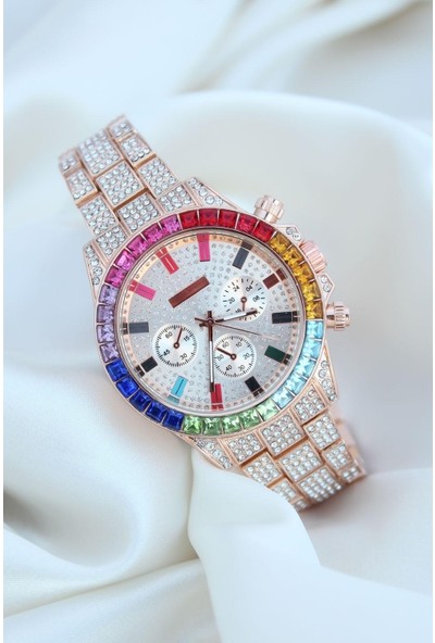 Mbois Clariss Trend Rose Metal Kordonlu Zirkon Taş Kaplama Renkli Taşlı Kasa Tasarımlı Lüx Kadın Kol Saati Mbois Clariss Trend Rose Metal Kordonlu Zirkon Taş Kaplama Renkli Taşlı Kasa Tasarımlı Lüx Kadın Kol Saati