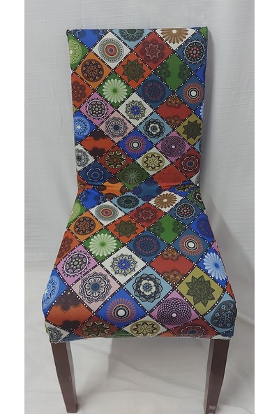 Heytgah Desenli Lastıklı Sandalye Kılıfı ,dijital Baskılı Lıkralı Esnek Dalgıç Kumaş Sandalye Örtüsü 6 Adet