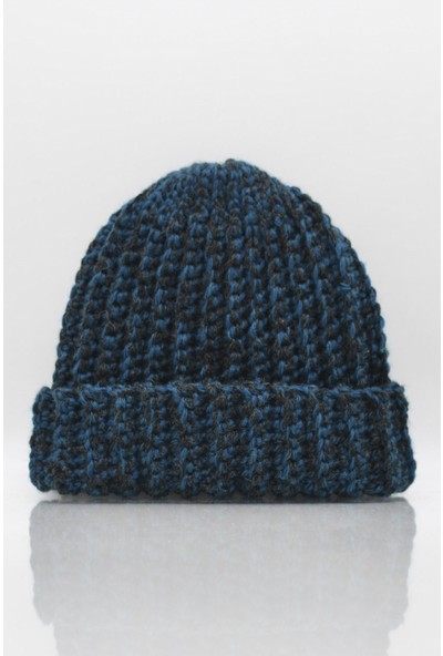 Hand Made El Örgüsü Yün Bere Muline Petrol-Siyah