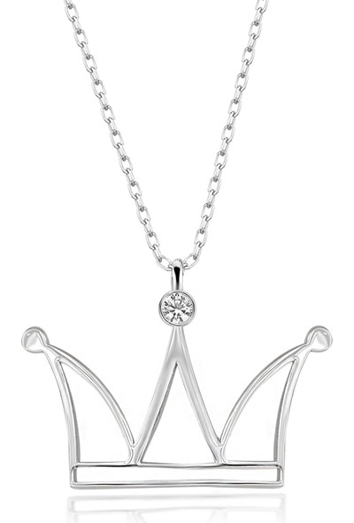 Diamine Gümüş Pırlanta Taşlı Taç Kolye 0.02 Carat