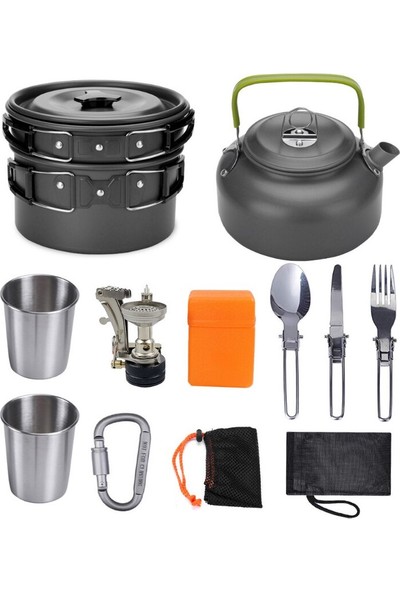 Yeni Açık Set Kazan Kafası Çaydanlık Bardak Kombinasyonu ile Taşınabilir Kamp Ocak Soba Ekipmanları