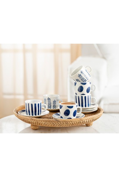 Pamira Porselen 6 Kişilik Kahve Fincan Takımı 80 ml Mavi