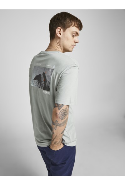 Jack & Jones 12205415_Jcoray Tee Ss Crew Neck Bisiklet Yaka Relaxed Baskılı Açık Gri Erkek T-Shirt