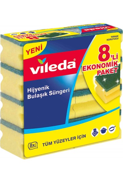 Vileda Klasik Oluklu Bulaşık Süngeri 8 Adet - Yeşil