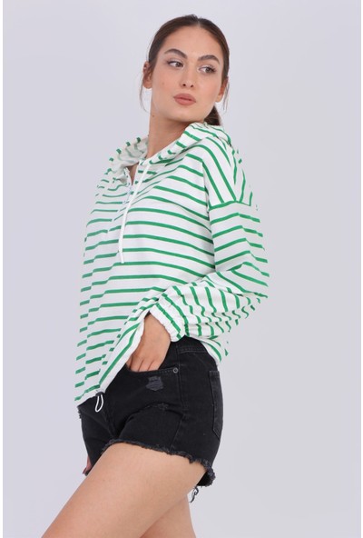 Modacan Çizgili Yarım Fermuarlı Sweat