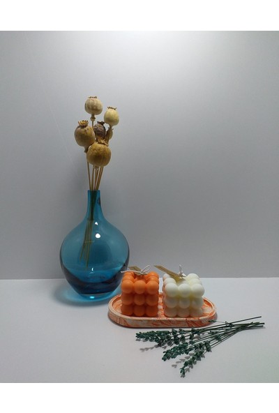 Gofydof Mum Tasarım 3'lü Takım Altlıklı Doğal Soya Bubble Mum